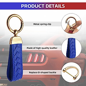NTNEV Genuine Leather Car Keychain, Universal Car Key FOB Keychain, handmade knitted car key chain, 360 Degree Rotating with Anti-Lost D-Ring, 2 Key Rings and 1 Screwdriver, Unisex-Blue