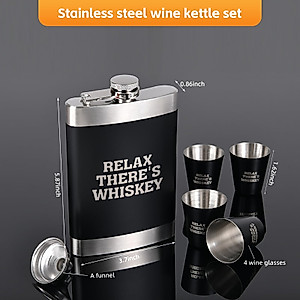 Hip Flask Gift Set for Men, Stainless Steel Leak-proof Engraved Flask for Liquor with 4 Cups and Funnel, Food-grade Black Flask, Gift Box for Wedding Party Groomsman Climbing Hiking Picnic