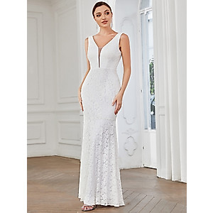 Ever-Pretty Womens Plus Size Elegant Lace Floor Length Sleeveless Prom Dress 22 US White