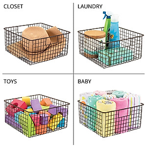 mDesign Metal Wire Bathroom Storage Basket Organizer with Handles - Organize Master/Guest Bathrooms, Linen, Hallway, or Entryway Closets, Bedroom, Laundry Room, Concerto Collection - 2 Pack - Bronze