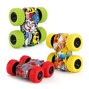 4 PCS Multicolor Double Sided Friction Powered Car Dumper Truck Rotate 360 Degrees Rotation Inertia Push and Go Cars Party Toys for 5 6 7 8 Year Old Boys Girls Kid Toddlers