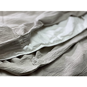 Get Bed Ready Stone Washed Cotton Casual Duvet Cover Set Solid Color Relaxed Modern Style Bedding Natural Wrinkled Lived-in Look Putty (Neutral, King)