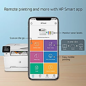 HP Color Laserjet Pro M283cdw AIO - Scan Copy Fax -Wireless Laser Printer, Touchscreen, Up to 600 x 600 dpi, 50-Sheet ADF, 22 ppm, Duplex Printing, White, with Printer Cable