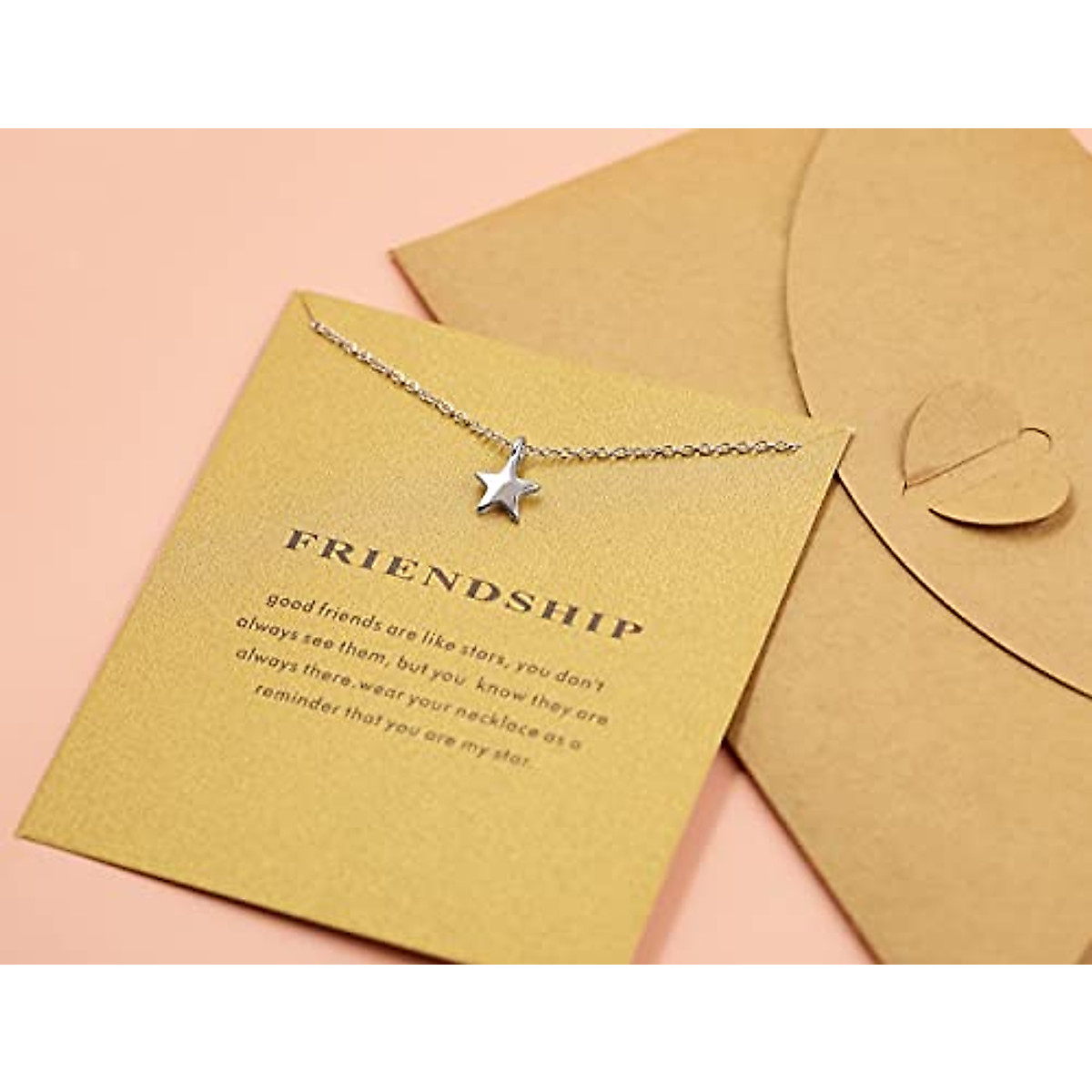 Hundred River Friendship Necklace Star Pendant Chain Necklace with Message Card Gift Card (Star 2s)