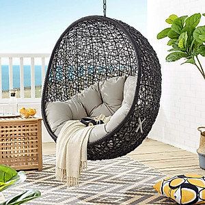 Modway EEI-739-BEI-SET Encase Wicker Rattan Outdoor Patio Porch Lounge Egg, Swing Chair with Stand, Beige
