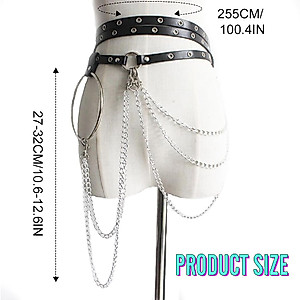 Nicute Leather Waist Belt Chain Punk Fashion Body Chain Black Halloween Accessories Belt for Women
