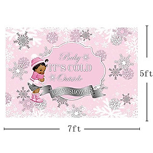 MEHOFOTO Winter Wonderland Girl Baby Shower Photography Studio Background Party Decor Silver Snowflake Pink Little Princess Baby It's Cold Outside Banner Photo Backdrop Banner 7x5ft