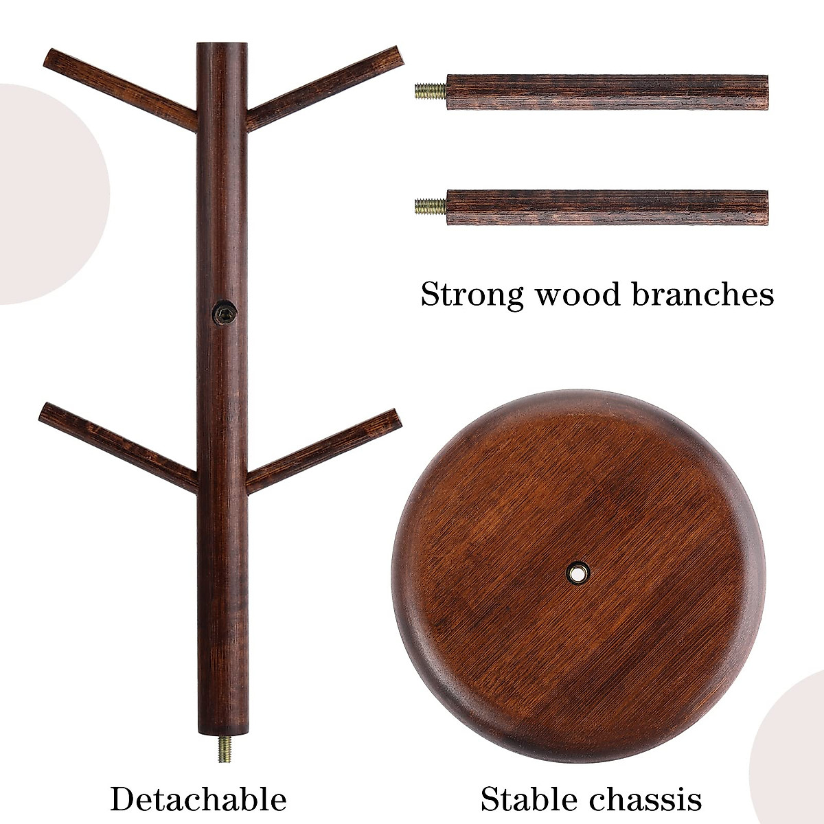 Patelai Coffee Mug Tree with 6 Hooks Wood Mug Holder Tree Mug Stand Hanger Kitchen Coffee Mug Tree Countertop Tea Cups Holder Stand 14 Inch Removable Mug Stands(Brown)