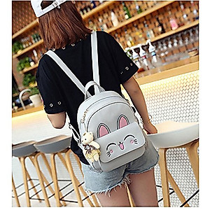 DIOMO Mini Backpack for Girls Cute Cat Small Purse, 4-PCS Casual Daypacks for Women Girls (Grey)