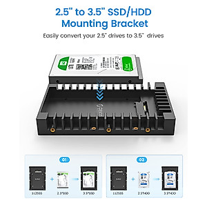 [5Packs] ORICO 2.5 SSD SATA to 3.5 Hard Drive Adapter Internal Drive Bay Converter Mounting Bracket Caddy Tray for 7 / 9.5 / 12.5mm 2.5 inch HDD / SSD with SATA III Interface(1125SS-5)
