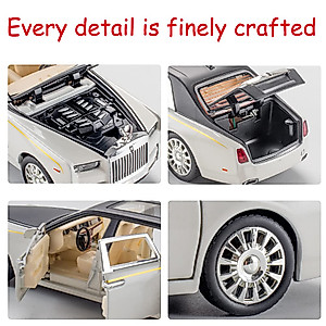 Toy Car Model White Rolls-Royce Phantom Alloy Collectible Pull Back Vehicles Diecast with Light and Sound