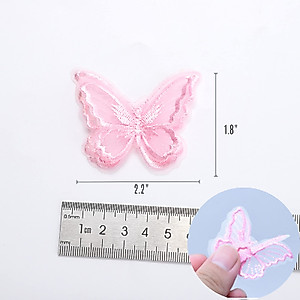 30 Pcs Pink Lace Butterfly Applique Embroidery,Organza Butterfly Patches Appliques for Clothes,for Wedding Bridal Dress Craft DIY Clothes Hair Ornaments Dress/Hat/Bag Decoration
