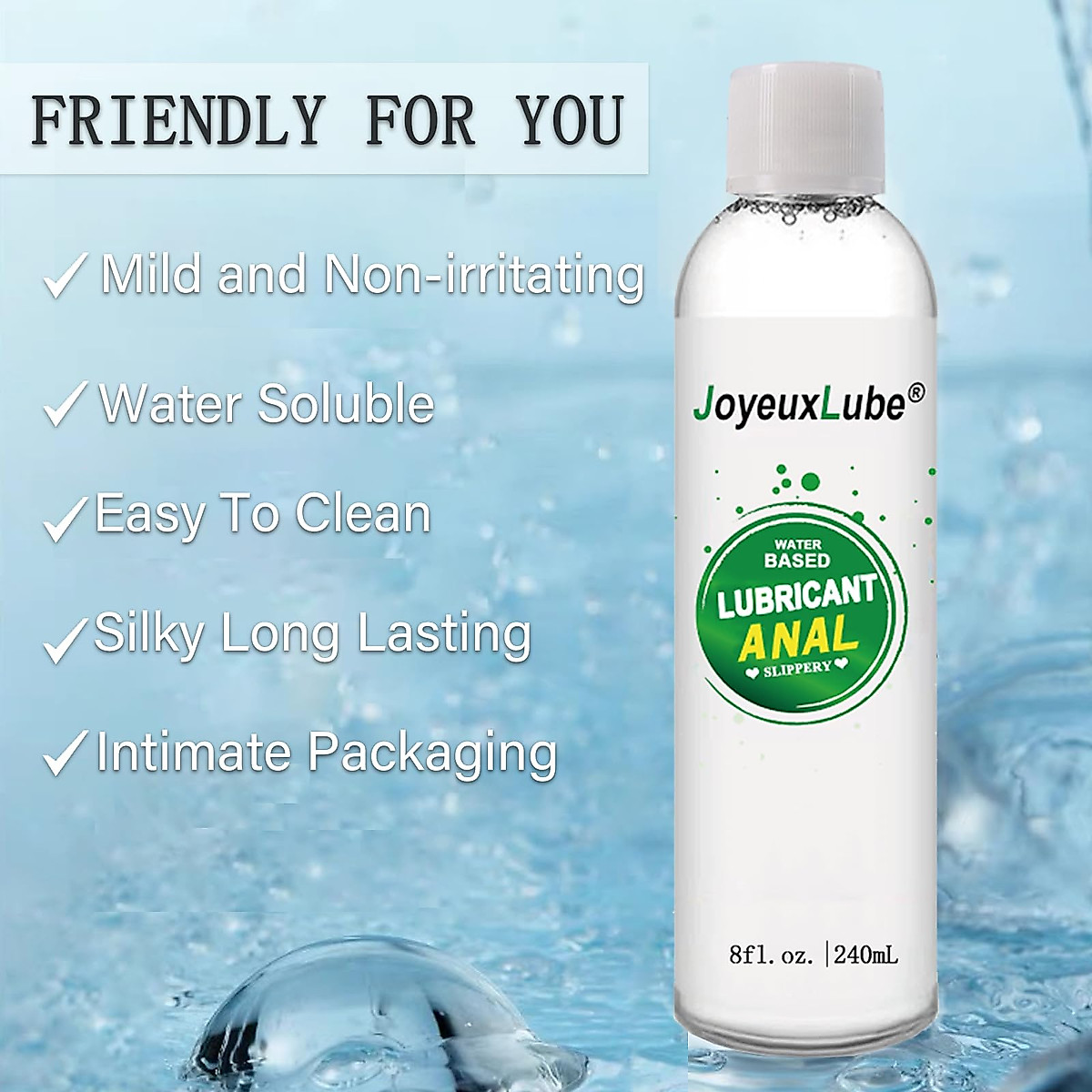 Water-Based Anal Lube 8fl.oz Desensitizing Anal Lubricant Long Lasting Smooth Slippery for Men Women Couples with Discreet Package