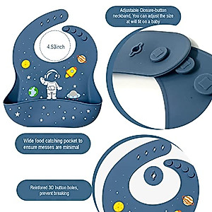 Soft Silicone Baby Feeding Set With Pattern, Baby Led Weaning Supplies with Adjustable Bib, Suction Bowl, Suction Divided Plate, Straw Cup, First Stage Spoon & Fork