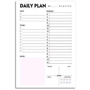 Daily Planner Notepad - A5 Calendar, Scheduler, Organizer with Priority, To Do List, Appointments, Notes, Meals and Water Intake Tracker, 50 Undated Tear-Off Sheets Planning Pad, 5.8"x8.25"
