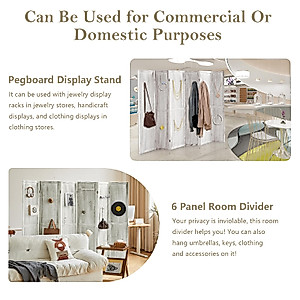 Leesinwing 6 Panel Room Dividers and Folding Privacy Screens, 5.6Ft Wooden Pegboard Display, Privacy Dividers for Bedroom, Portable Dispxlay Board Organizer for Store, Jewelry Display, White