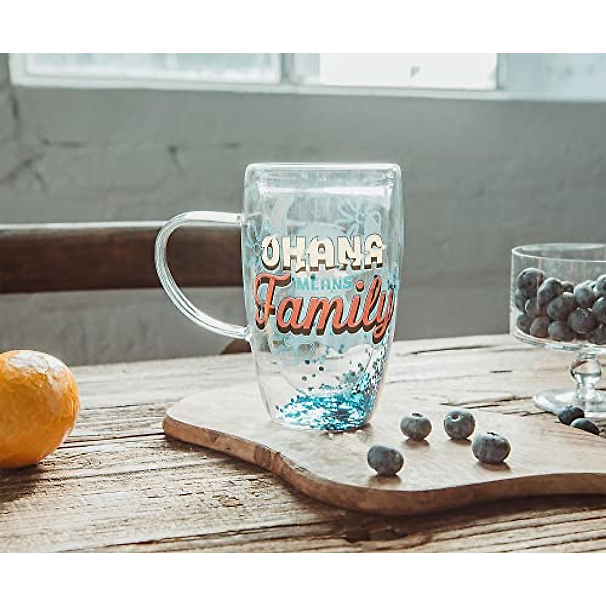 Disney Lilo & Stitch Ohana Means Family Confetti Glass Mug | Holds 15 Ounces