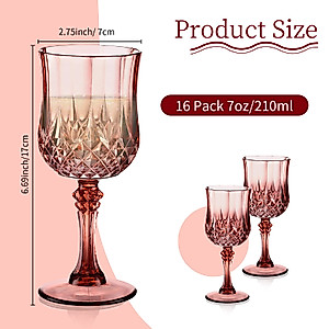 XUWAIDSGN 7oz Plastic Vintage Rose Gold Drinking Glasses Pink Wine Glasses Unbreakable Wedding Glassware Crystal Water Goblets Reusable Drinkware Vintage Champagne Flutes (16, Rose Gold)