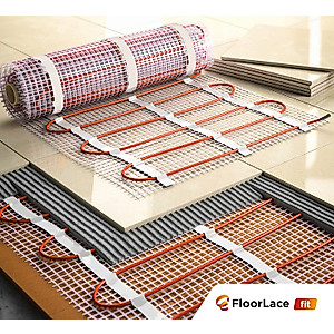 FloorLace FIT Electric Heated Floor Mat - Radiant Heating Mat for Under Tile, Laminate, Stone - Self-Adhesive Underfloor Heat Mat - Flooring Heating Kit (120 Volts, 15 SQFT)