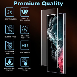 [2+2 Pack] Galaxy S22 Ultra Screen Protector, 9H Tempered Glass, Ultrasonic Fingerprint Support, 3D Curved, HD Clear Scratch Resistant for Samsung Galaxy S22 Ultra 5G Glass Screen Protector