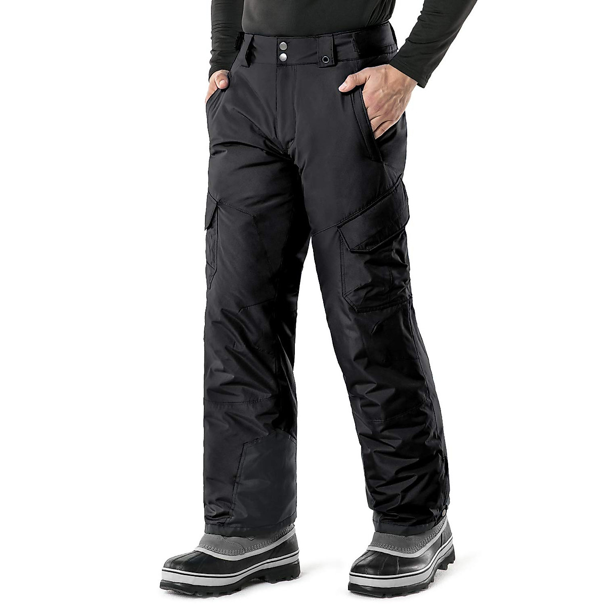 TSLA Men's Winter Snow Pants, Waterproof Insulated Ski Pants, Ripstop Windproof Snowboard Bottoms, Snow Cargo Black, Large