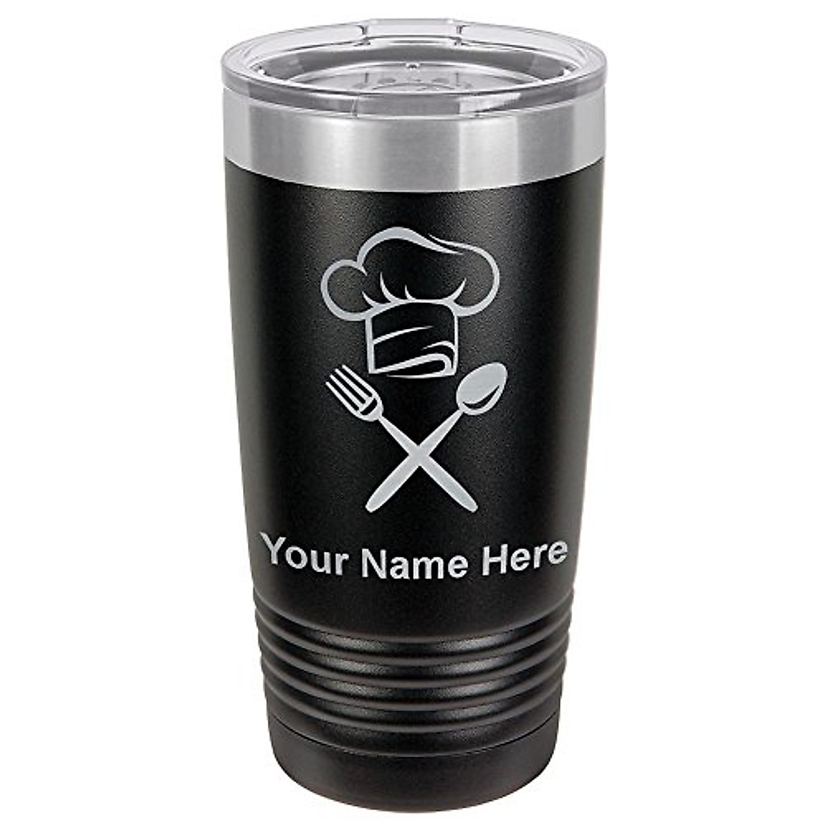 LaserGram 20oz Vacuum Insulated Tumbler Mug, Chef Hat, Personalized Engraving Included (Black)