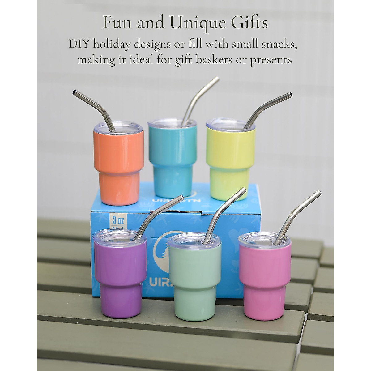 UIRZOTN 3oz Mini Tumbler Shot Glass with Straw and Lid, 6 Pack Stainless Steel Sublimation Shot Glasses for Wedding Party Whiskey Cocktail Bar with Straw and Lid