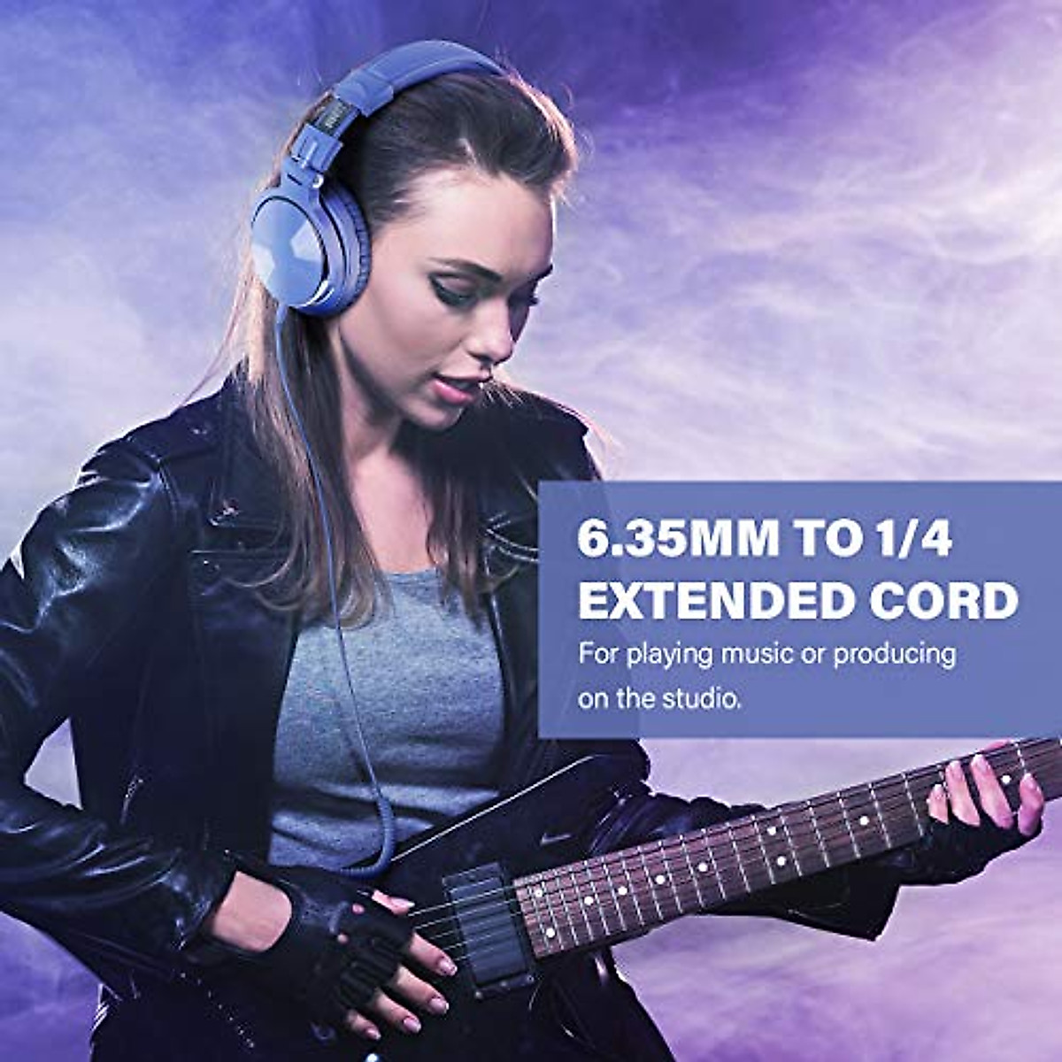 OneOdio Over Ear Headphone, Wired Bass Headsets with 50mm Driver, Foldable Lightweight Headphones with Share Port and Mic for Recording Monitoring Mixing Podcast Guitar PC TV (Light Blue)