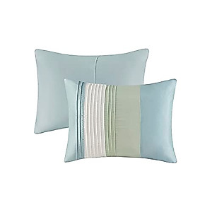 Madison Park Amherst Faux Silk Comforter Set-Casual Contemporary Design All Season Down Alternative Bedding, Matching Shams, Bedskirt, Decorative Pillows, Queen(90"x90"), Green, 7 Piece (MP10-846)