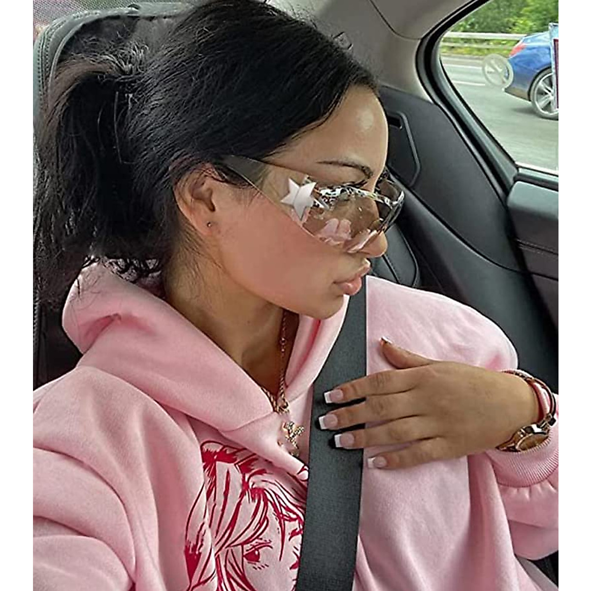 NULOOQ Rimless Y2K Sunglasses for Women Men – Trendy Star Shield Wrap Around Sunglasses Oversized Frameless Sun Glasses (Gradient Clear)