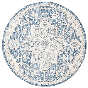 SAFAVIEH Micro-Loop Collection 5' Round Blue/Ivory MLP503M Handmade Shabby Chic Medallion Premium Wool Area Rug