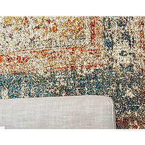 Unique Loom Rosso Collection Vintage, Traditional, Bohemian, Border, Distressed, Southwestern Area Rug, 4' 0" x 6' 0", Blue/Ivory