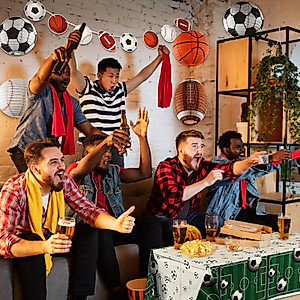 Sports Party Decorations Set Include 8 Pcs Sports Paper Lanterns Hanging Lanterns 4 Pcs Basketball Baseball Tablecloth Football Soccer Ball Table Cover 2 Pcs Sports Theme Banner for Kids Party Favors