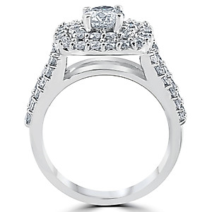 3 ct Diamond Engagement Wedding Cushion Halo Ring Set 10k White Gold - Size 9