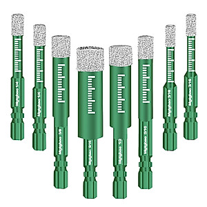 Mgtgbao 8PCS Green Dry Diamond Drill Bits Set, Core Drill bit for Granite Marble Tile Ceramic Stone Glass Diamond Hole Saw Kit with 3/16,1/4, 5/16, 3/8, 1/2, 9/16