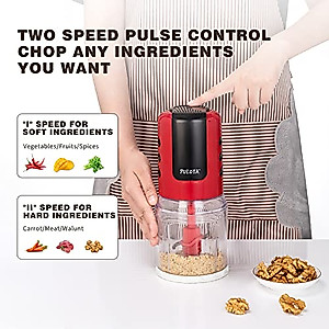 PULOYA Mini Food Processor 2-Cup Small Electric Food Chopper for Vegetables, Meat, Onion, Garlic, Fruits and Nuts, 2 Speed Plus Pulse, 400-Watt, Red