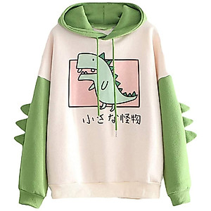 YUUOKPO Dinosaur Hoodie Kawaii Pullover Cute Hooded Sweatshirt For Teengirls Womens Green XX-Large