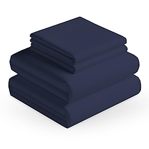 Saaz Linen 1000 Thread Count Full Size Sheet Set - 100% Egyptian Cotton Hotel Luxury Collection Bedding Sheets - Fits Upto 16 Inch Deep Pocket - Sateen Weave Solid 4 Piece Sheets Set (Navy Blue)