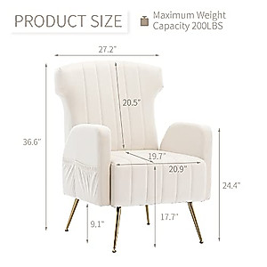 Villeston Accent Chairs Set of 2 for Living Room Velvet High Back Comfy Armchair Single Sofa with Metal Legs for Bedroom Office, Beige
