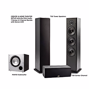 Polk Audio T Series 3.1 Channel Complete Home Theater System with Powered Subwoofer | One (1) T30 Center Channel, Two (2) T50 Tower Speakers | Wi-Fi, Alexa, HEOS Built-in