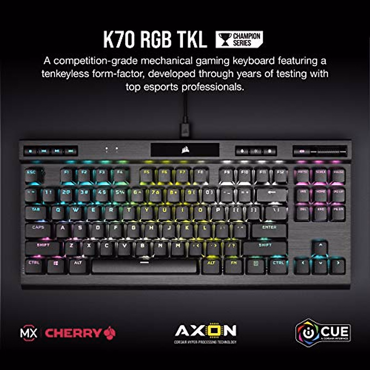 CORSAIR K70 RGB Tenkeyless Mechanical Gaming Keyboard - CHERRY MX SPEED Switches, Aluminum Frame, Per-Key RGB Backlighting, Detachable USB-C Cable