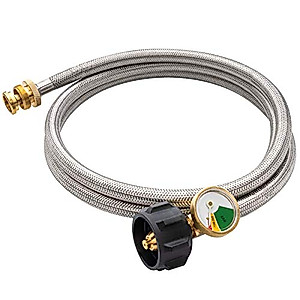GASLAND 6FT Propane Hose with Gauge, 1lb to 20lb Propane Adapter with Stainless Braided Hose to QCC1/Type1 Tank, Compatible with Camping Stove, Gas Grill and More 1lb Portable Appliance, CSA Certified