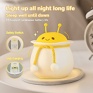 Grehge ght Light for Kids, Cute Little Bee Night Light, Baby Bedroom Lamp with Touch Sensor, 7 Color Changing