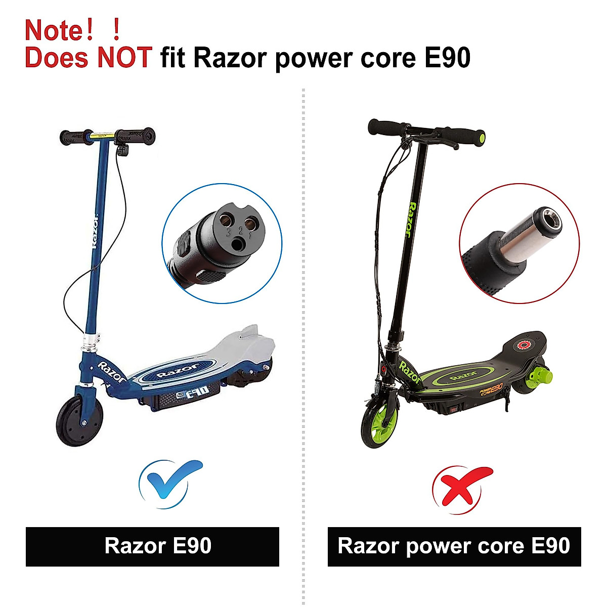 LotFancy Scooter Battery Charger for Razor E90, PowerRider 360, Jr. Electric Wagon, Boreem Tankman, Minimoto Submersible Cruiser, 12V 1A, 3-Prong Inline Connector, Replacement W13111401014