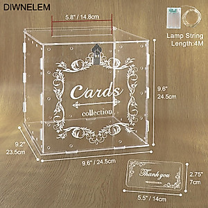 DIWNELEM Acrylic Wedding Card Box with Lock Clear Large Letter Envelope Box Acrylic Wedding Gift Card Box Money Box for Reception Baby Shower Birthday Party Graduation Decorations