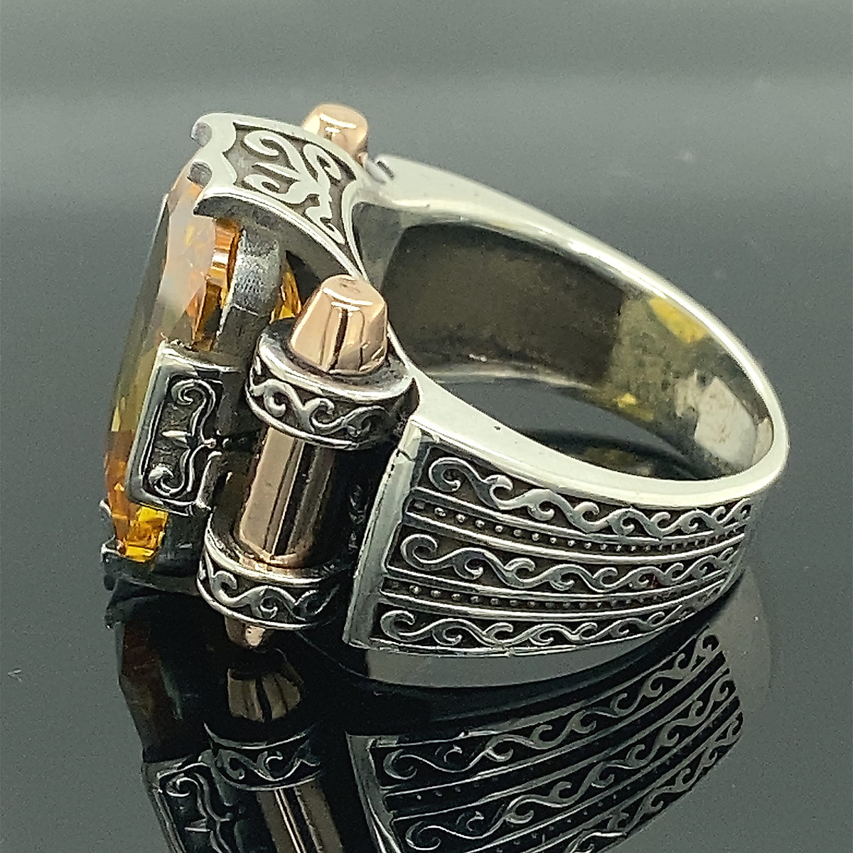 Sterling Silver Ring, Yellow Citrine Stone Ring, Turkish Handmade Ring, Raw Gemstone Ring, 925k Sterling Silver Ring, Gift For Him
