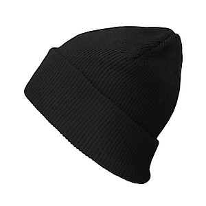 The Hat Depot - 100% Cotton Soft Cuffed Skull Plain Daily Beanie (Black)