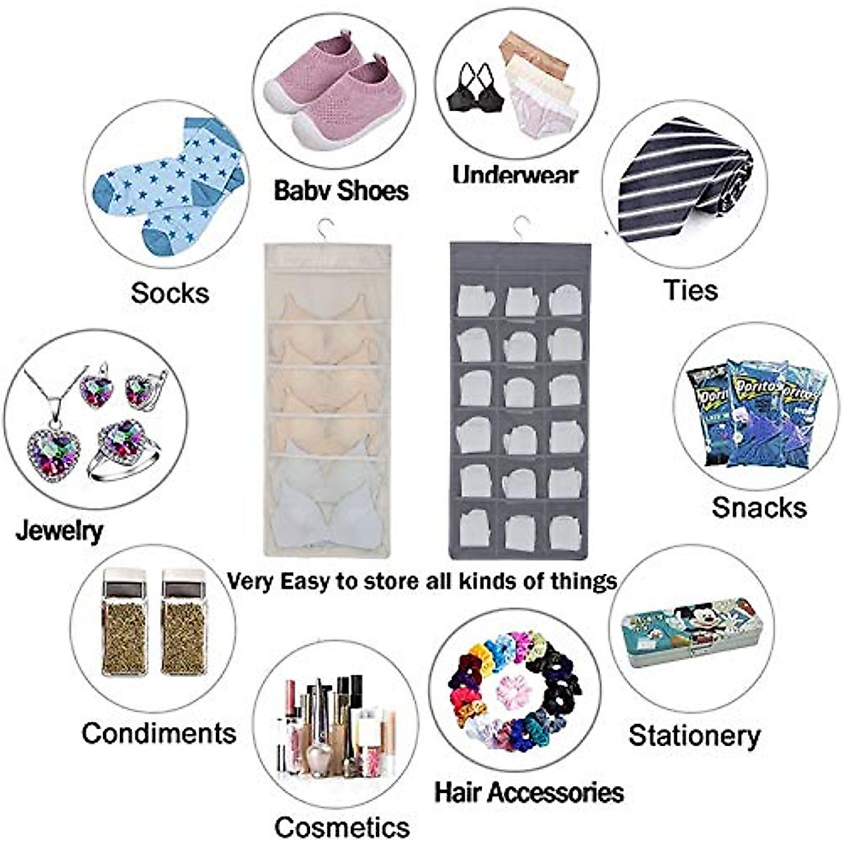 ST-BEST-P Bra and Underwear Hanging Storage Organizer Mesh Pockets Dual Sided Wall Shelves Space Saver Bag Sock Underpants Drawer Closet Clothes Rack (Beige:(5+10 Pockets))