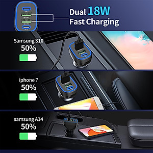 USB C Car Charger, Meagoes 72W 4 Ports Super Fast Automobile Charger Compatible for iPhone 15 Pro/Max/14/13/12/11/iPad Air, Samsung Galaxy S24/S23 Plus/Ultra/S22 Type C Cigarette Lighter USB Charger