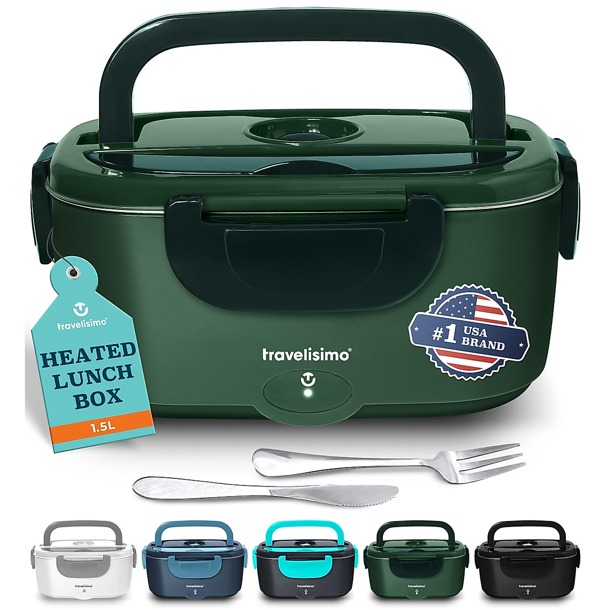 TRAVELISIMO Electric Lunch Box for Adults, 80W Heated Lunch Box 1.5L Stainless Steel Heated Lunchbox For Adults, 12/24/110V Self Heating Lunch Box for Car Truck Work, Lonchera Eléctrica Portátil